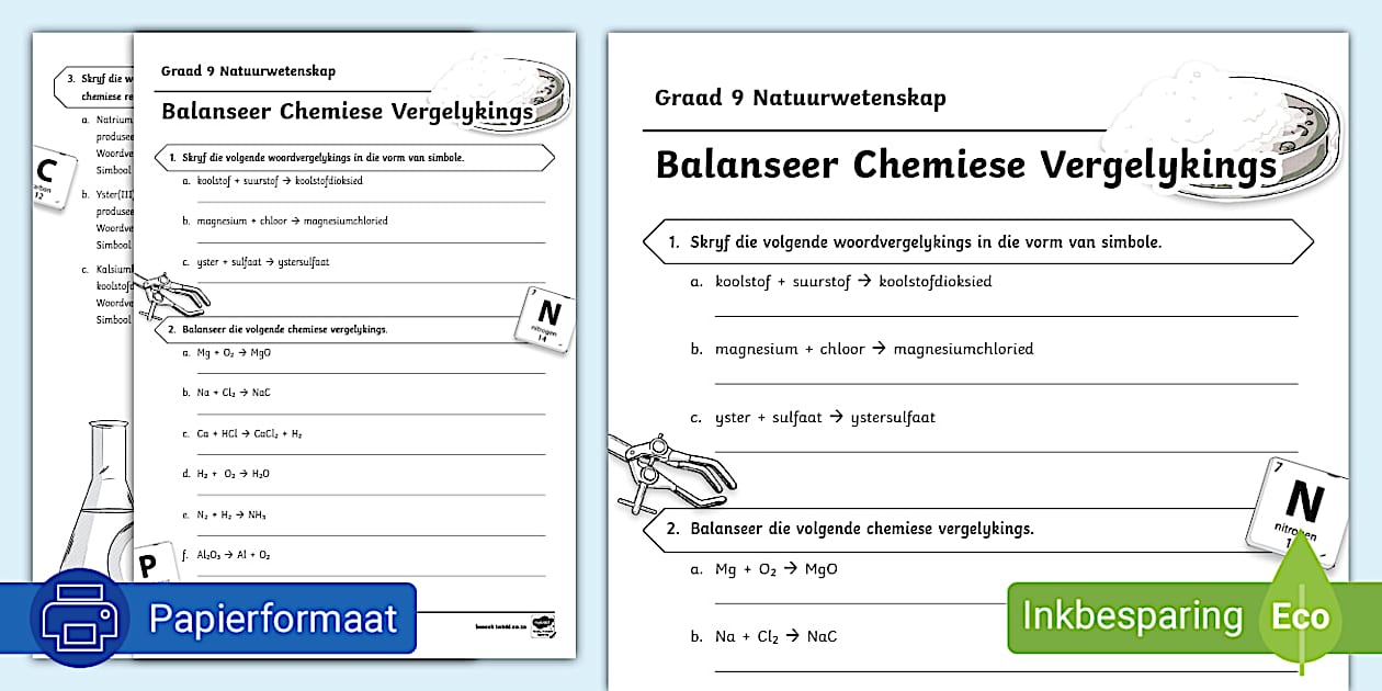 Balanseer Chemiese Vergelykings (teacher made) - Twinkl