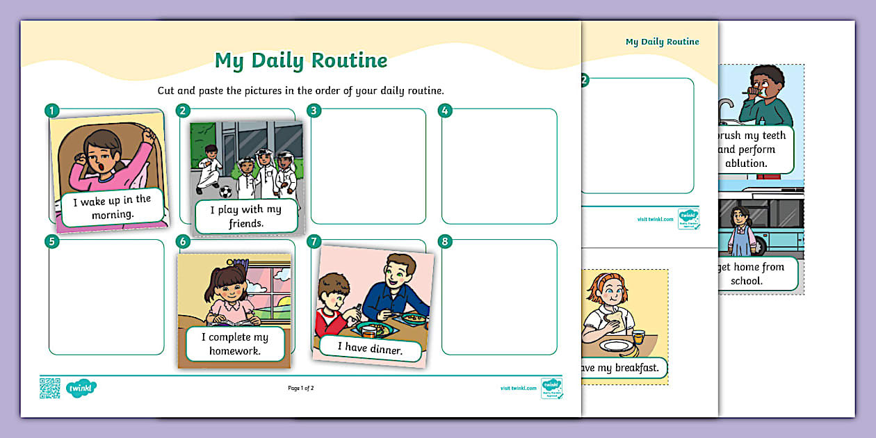 My Daily Routine Cut and Paste Sequence Activity - Twinkl