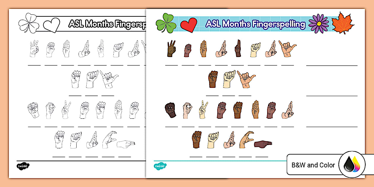 ASL Months of the Year Fingerspelling Worksheet #2 - Twinkl