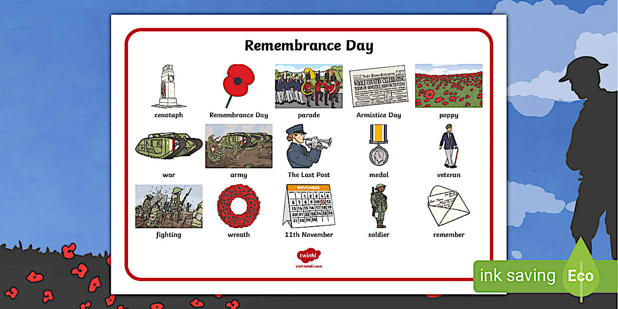Remembrance Day Vocabulary Word Mat (teacher made) - Twinkl