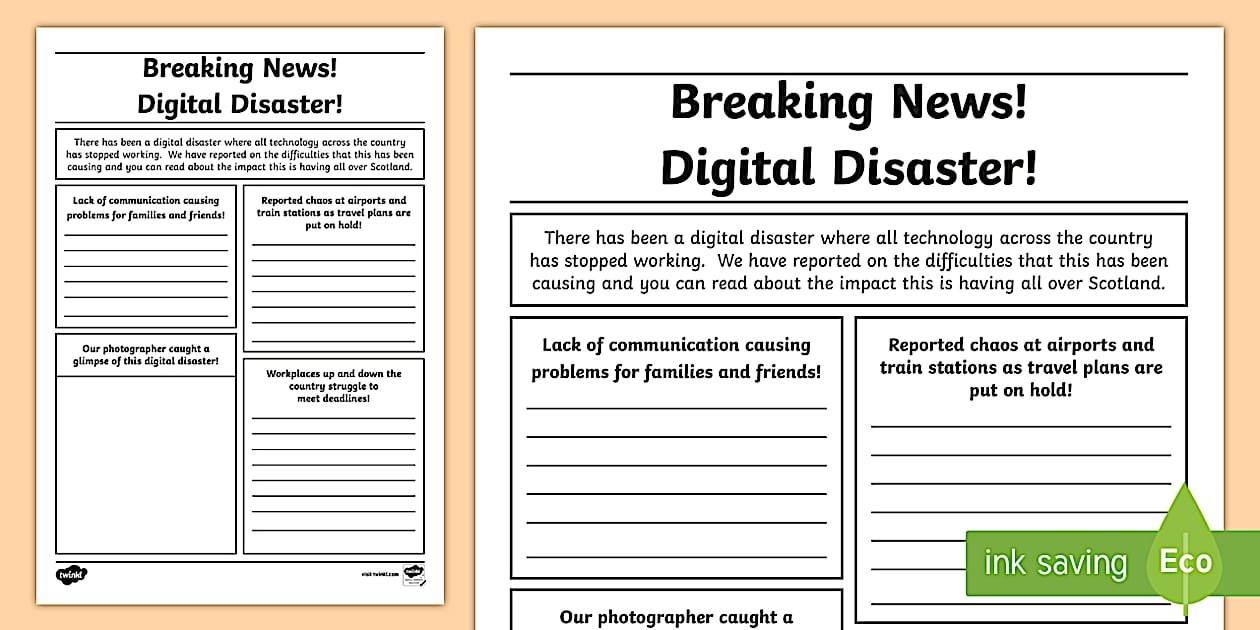 Digital Disaster Newspaper Writing Template (teacher made)