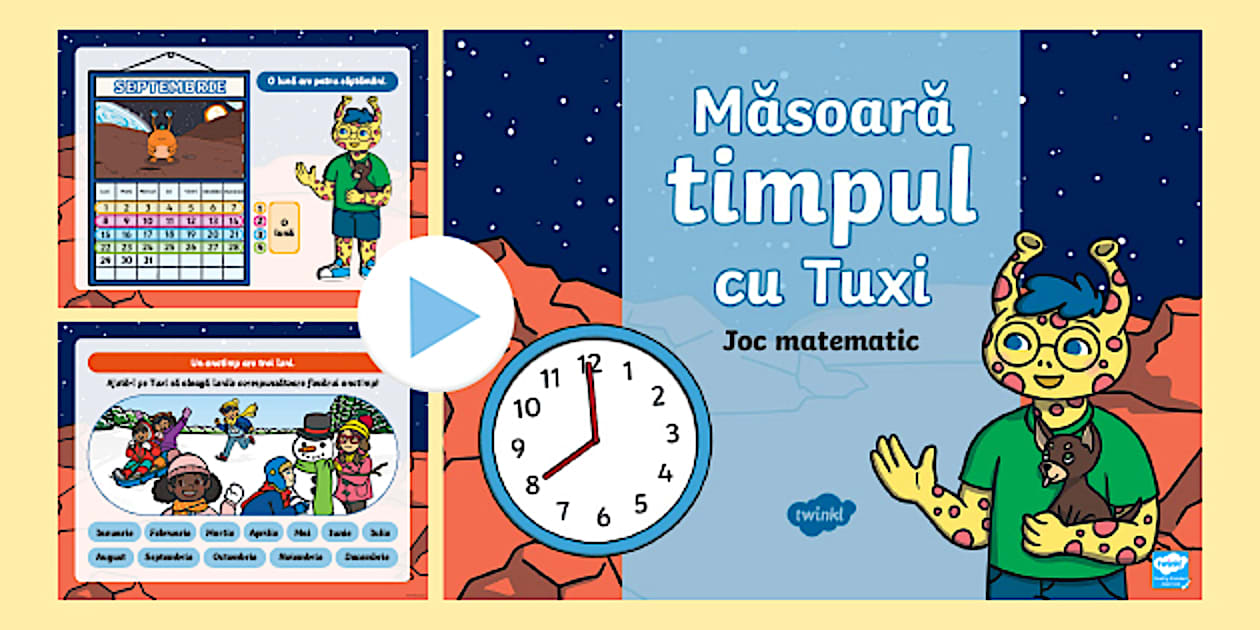 Măsoară timpul cu Tuxi – Joc matematic - Twinkl