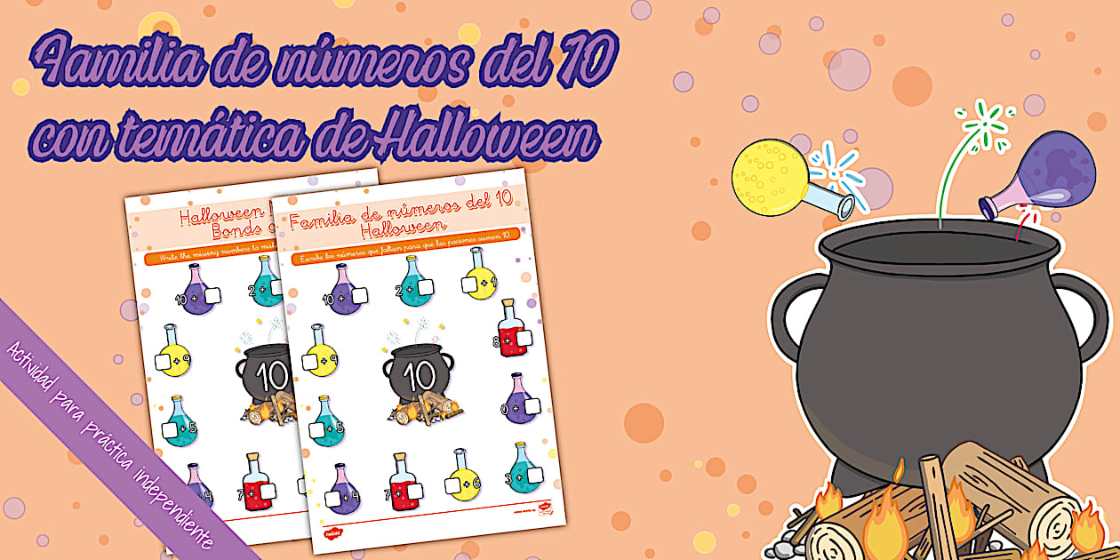 Ficha de actividad: Familia de números del 10 - Halloween