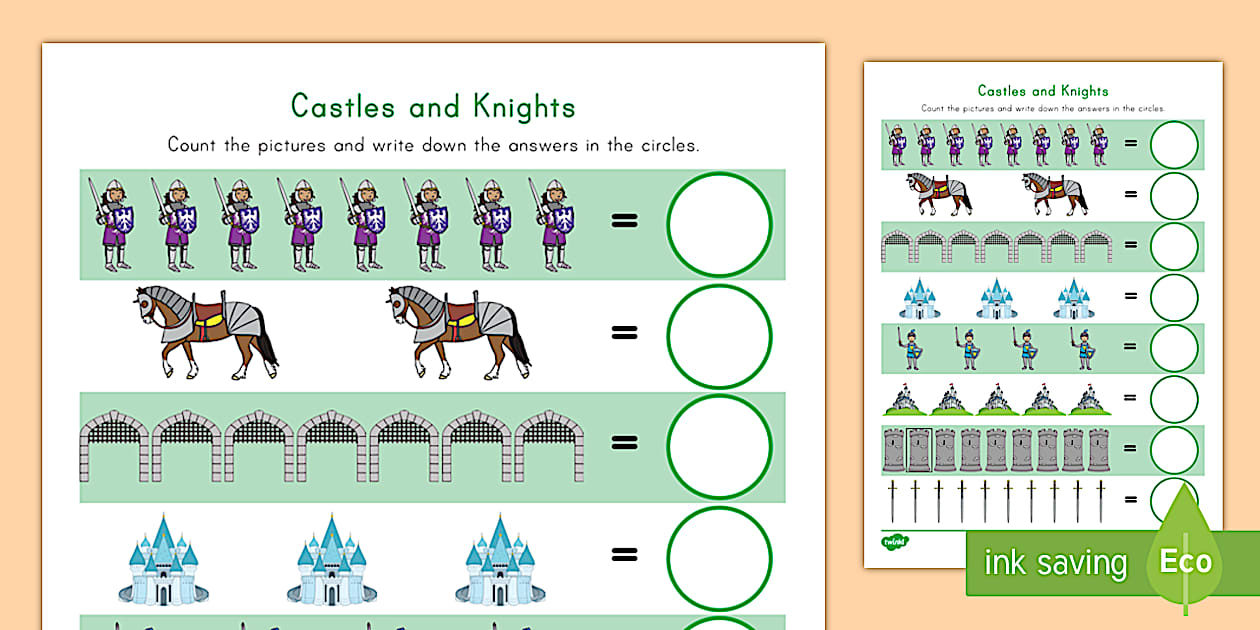 Black and White Castles and Knights Counting Activity