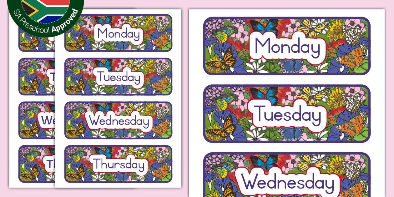 Butterfly Themed Days of the Week Cards
