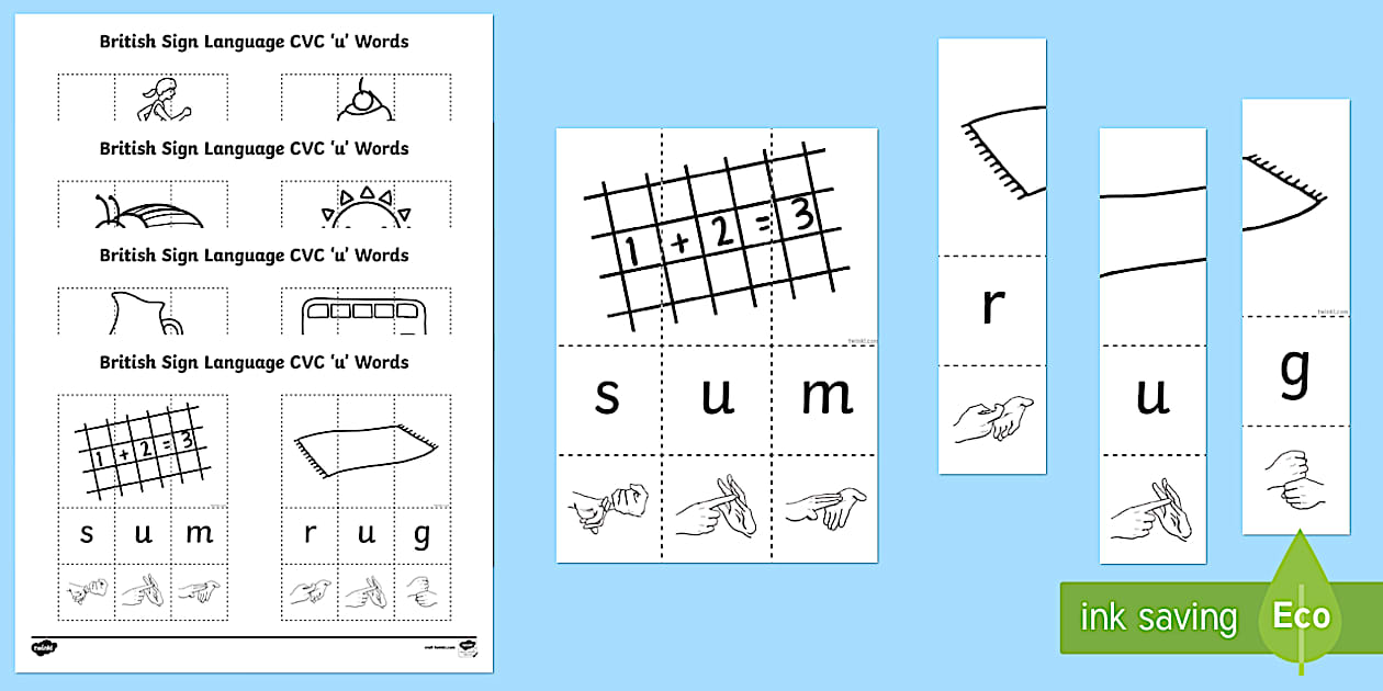 British Sign Language CVC 'u' Words Jigsaw (teacher made)