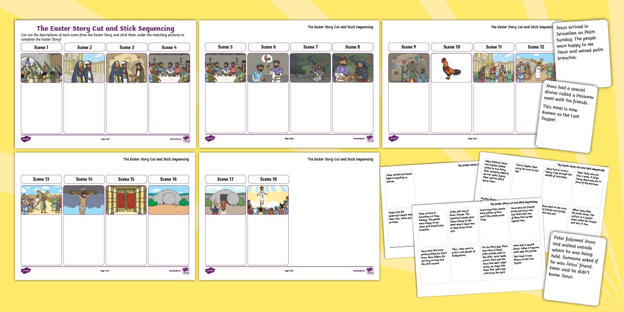 The Easter Story Cut and Stick Sequencing Worksheet - Twinkl