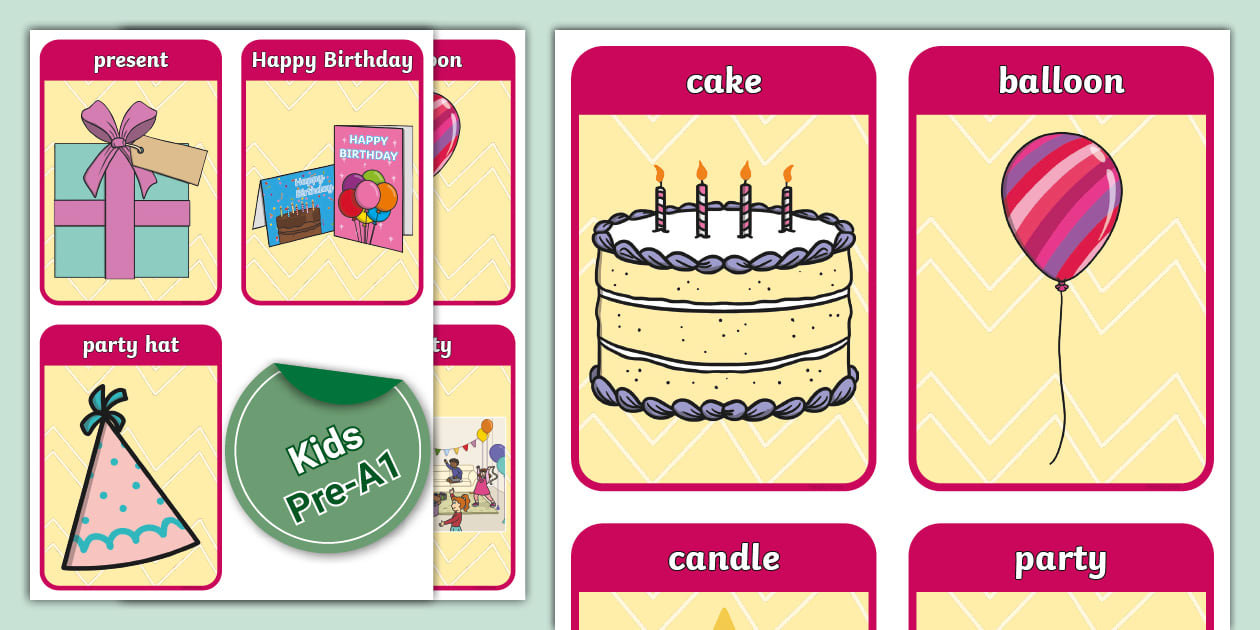 ESL Birthday Vocabulary Flashcards {Kids, Pre-A1} - Twinkl