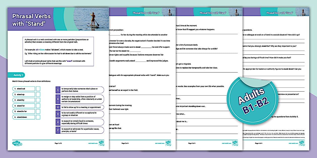 ESL Phrasal Verbs with Stand Worksheet [Adults, B1-B2]
