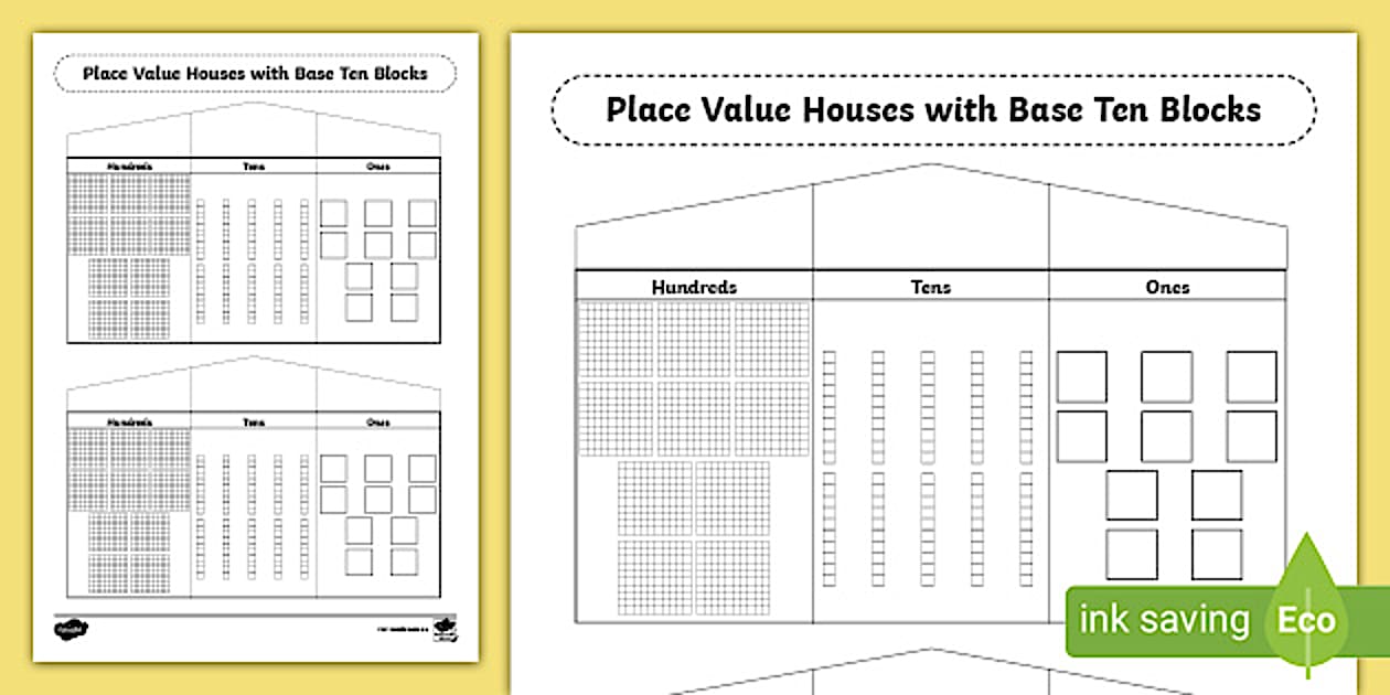 Place Value Houses Base Ten Blocks Worksheet - Twinkl