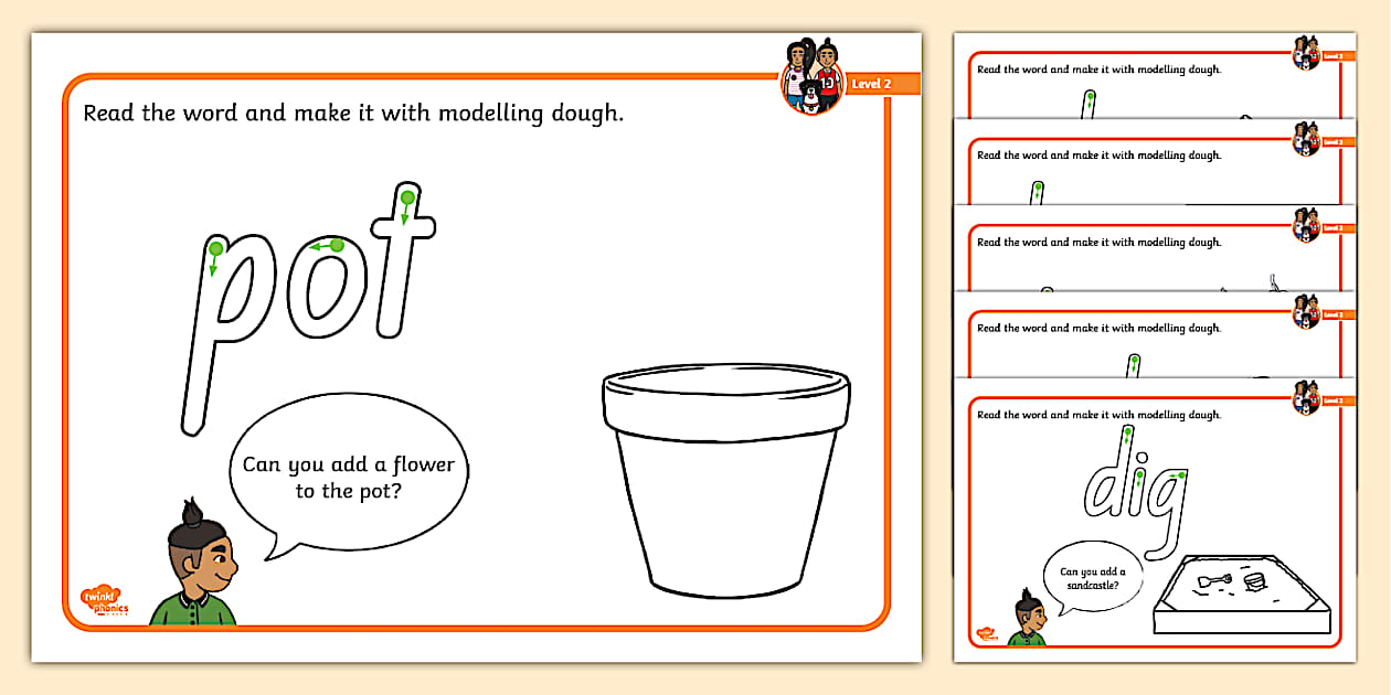 Twinkl Phonics Level 2: CVC Word Modelling Dough Sheets