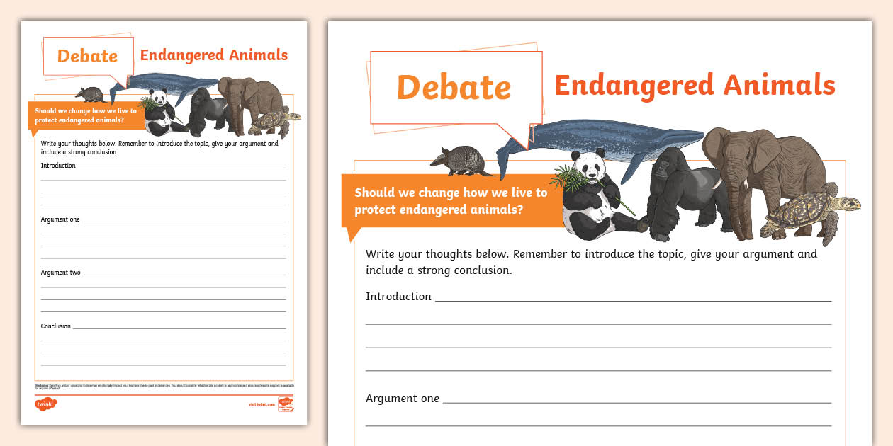 Endangered Animals Debate Writing Frame (Teacher-Made)