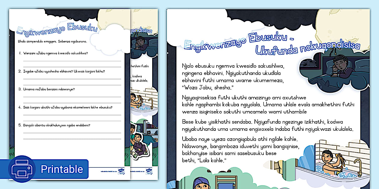 Engikwenzayo Ebusuku- Ukufunda nokuqondisisa - Twinkl