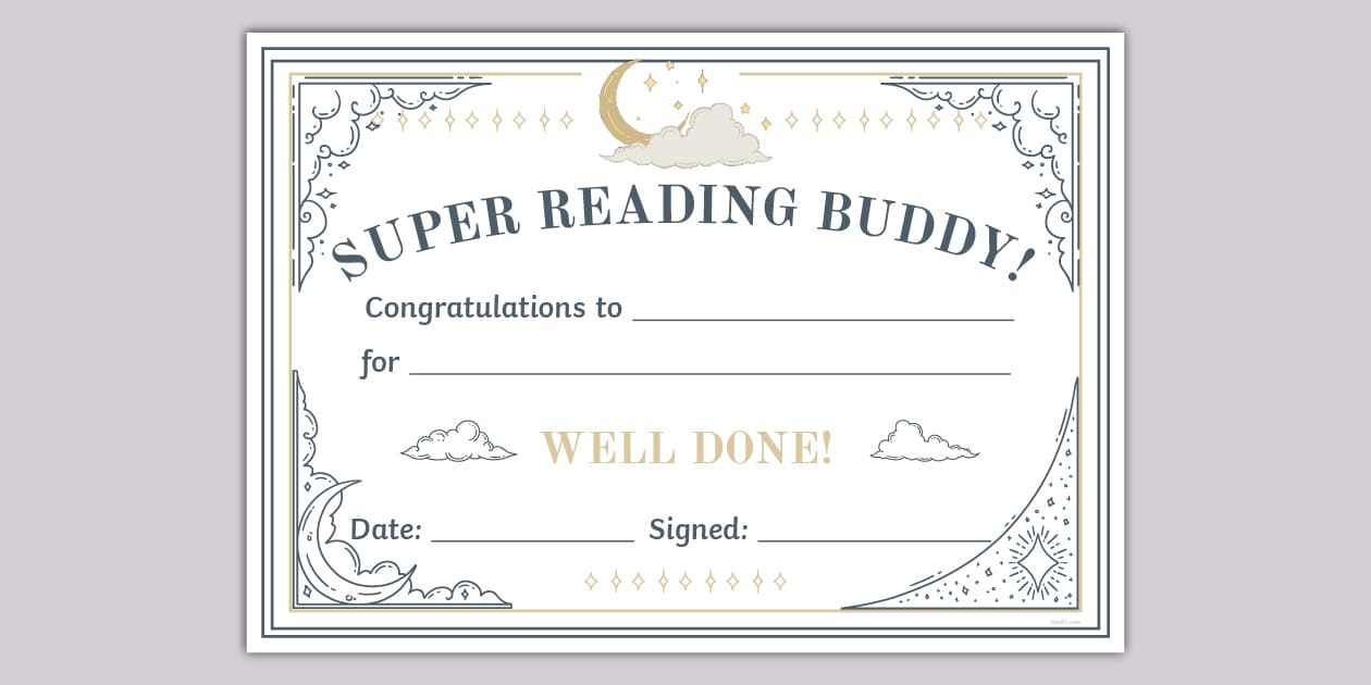 Celestial-Themed Reading Buddy Certificate (Teacher-Made)