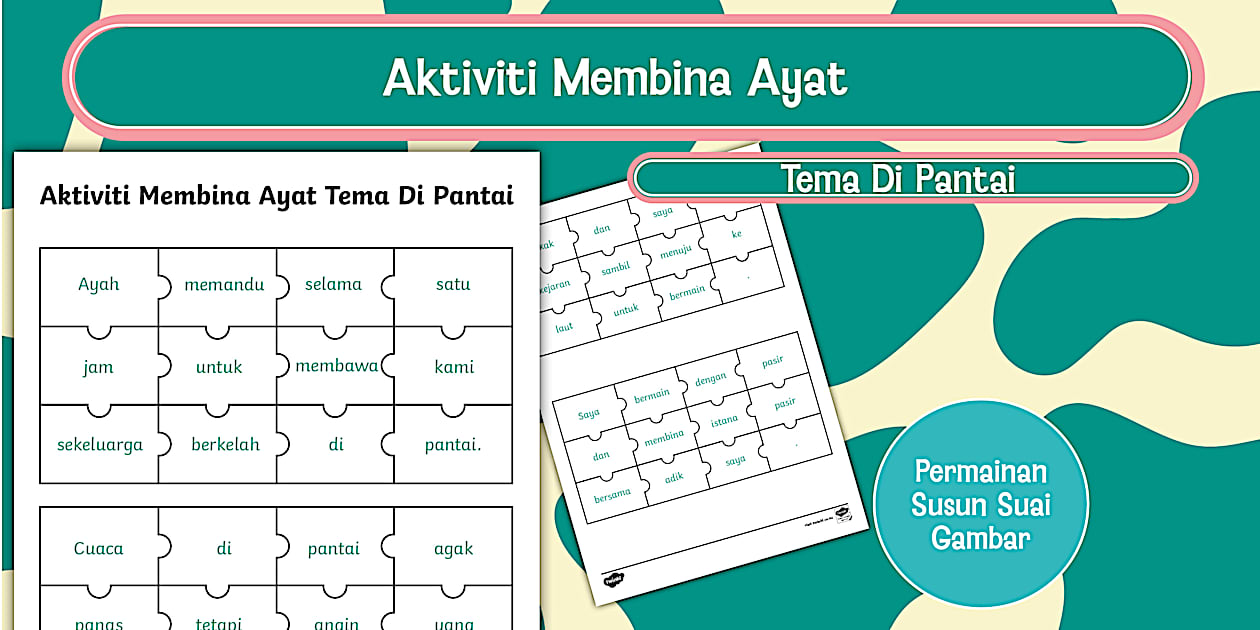 Aktiviti Membina Ayat - Permainan Susun Suai Gambar - Di Pantai