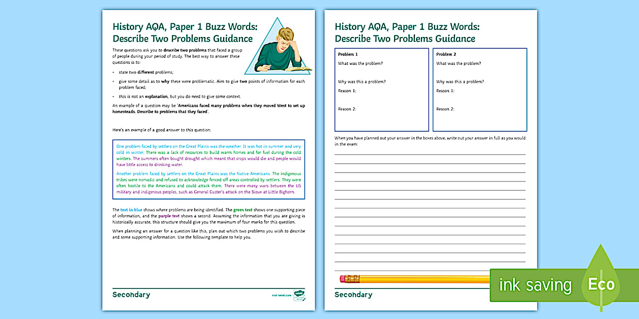 AQA GCSE Buzz Words Template: Describe Two Problems Editable Worksheet
