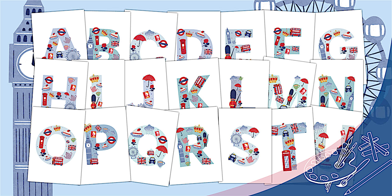 Upper Case Alphabet London-Themed Icons Letters Posters Pack
