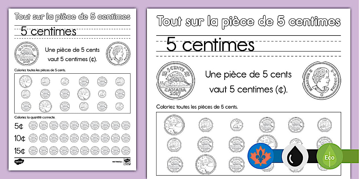 All About the Nickel Canadian Money Worksheet French