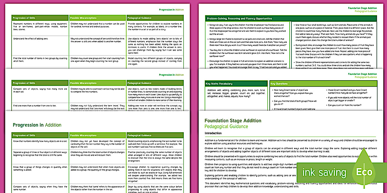 EYFS Maths: Addition Skills Progression and Pedagogical Guidance ...