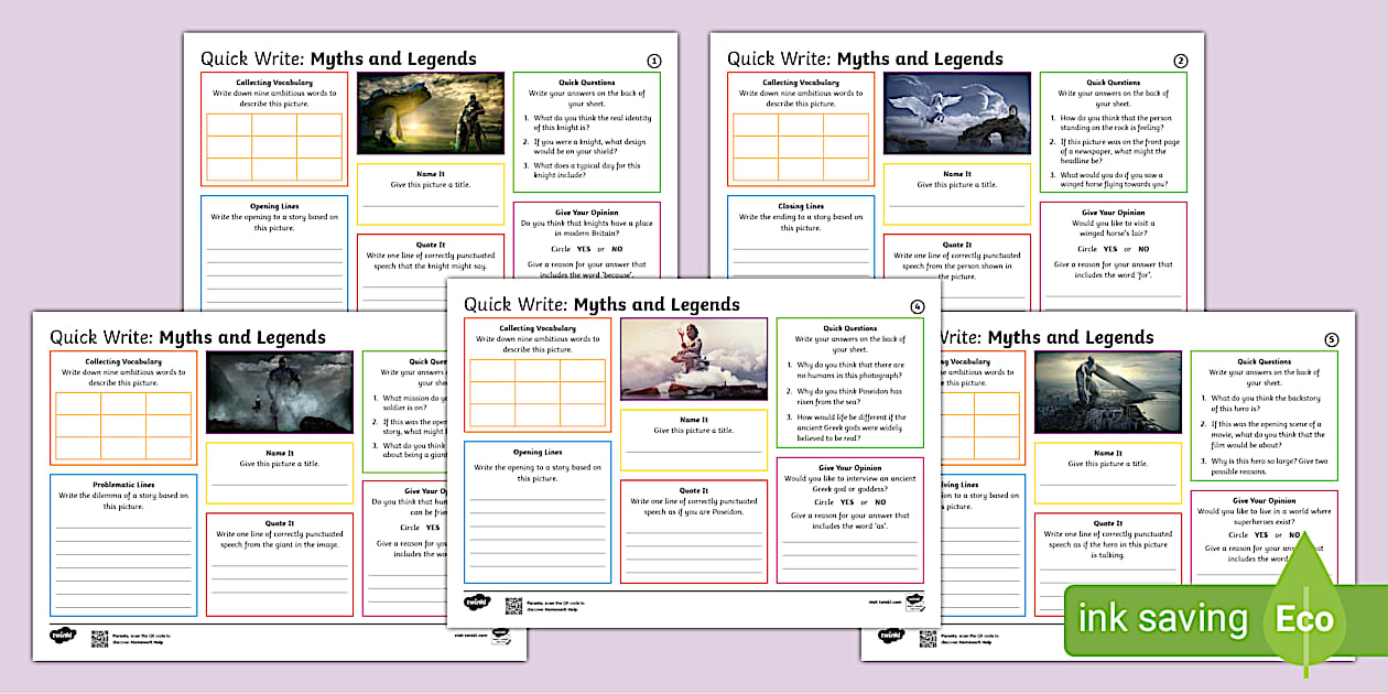 KS2 Myths and Legends Quick Write Activity Mat Pack - Twinkl