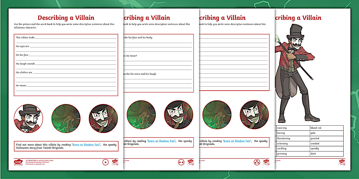 Describing a Villain KS2 Writing Worksheet | Twinkl - Twinkl