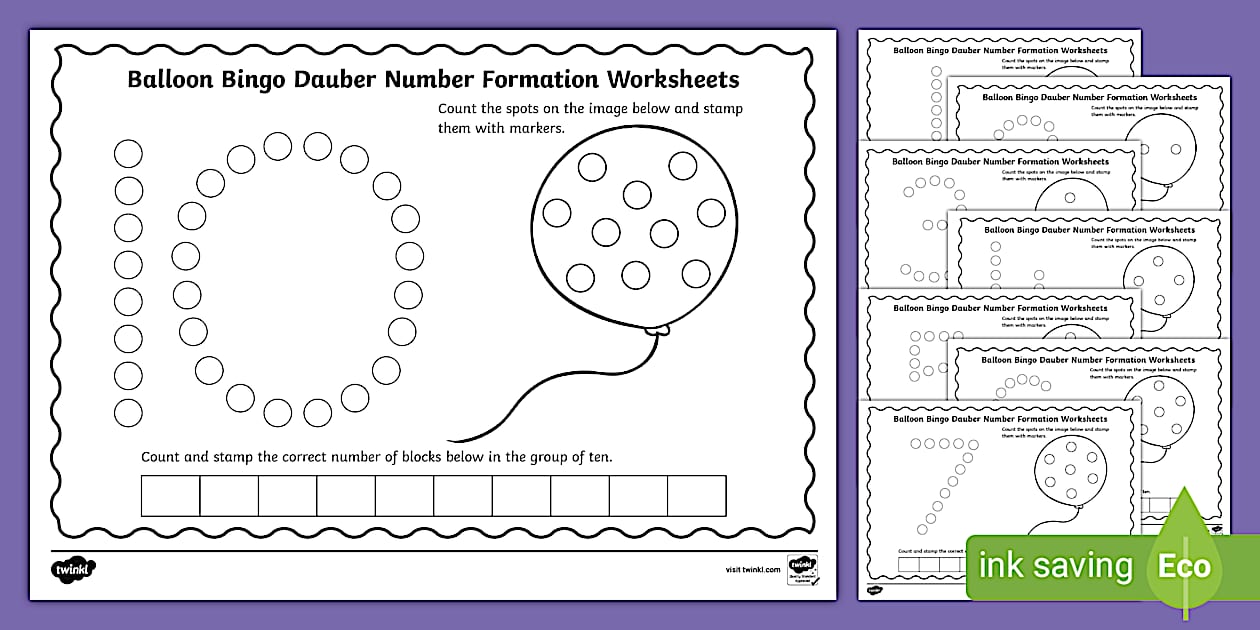 Balloon Bingo Dauber Number Formation Worksheets - Twinkl