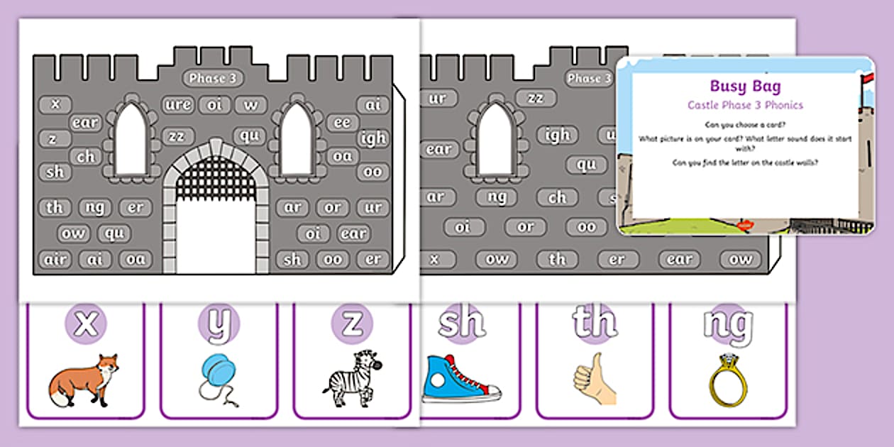 Castle Phase 3 Phonics Busy Bag Prompt Card and Resource Pack