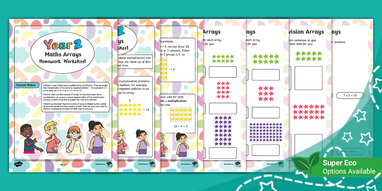 Year 2 Maths Arrays Homework Worksheet (teacher made)