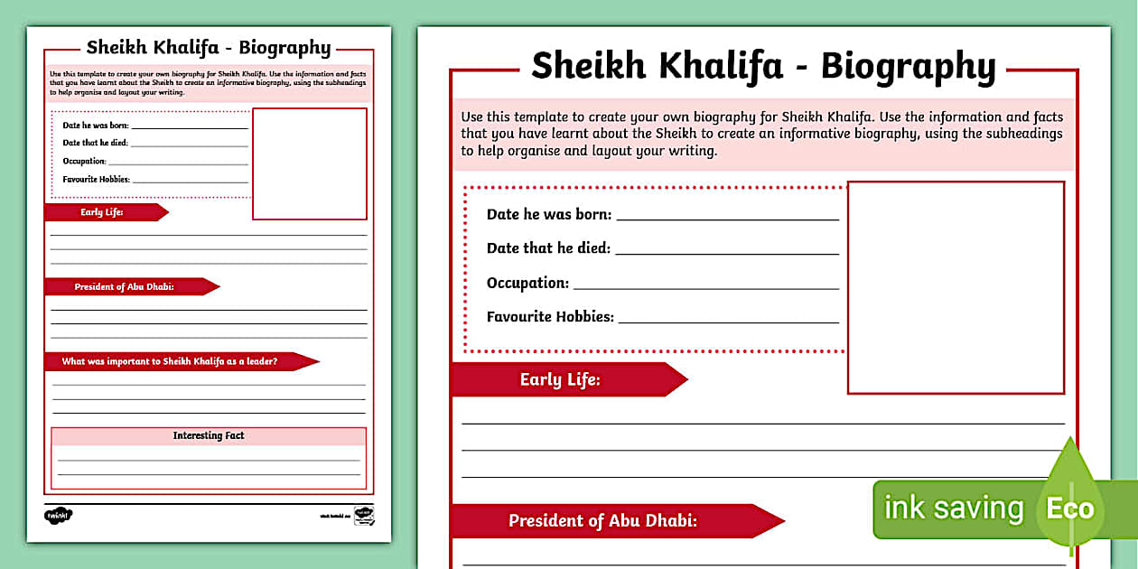 Sheikh Khalifa Biography Writing Template - Twinkl