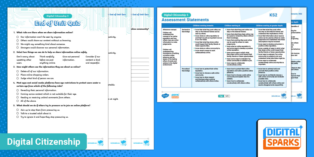 Digital Sparks: Digital Citizenship 5: Assessment Pack