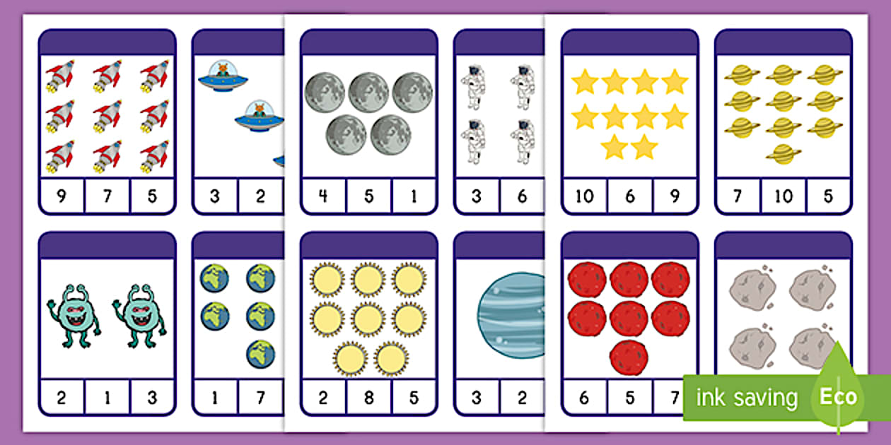 Space Counting Clip Cards | PreK - Kindergarten | Twinkl USA
