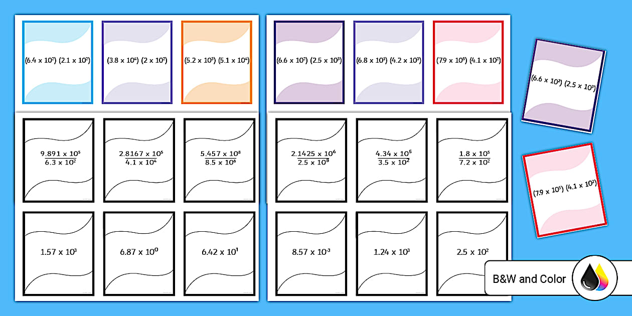 Eighth Grade Multiplying and Dividing in Scientific Notation Matching Cards