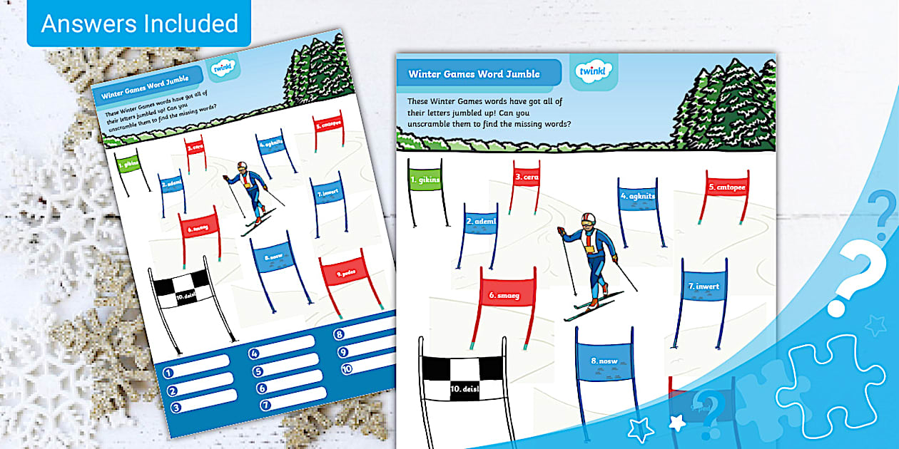 Winter Games Word Jumble - Twinkl - Kids Puzzles - Twinkl