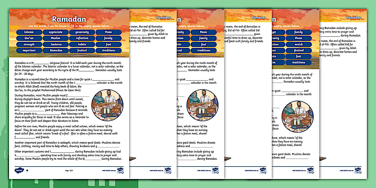 Ramadan Differentiated Cloze Activity (teacher made)