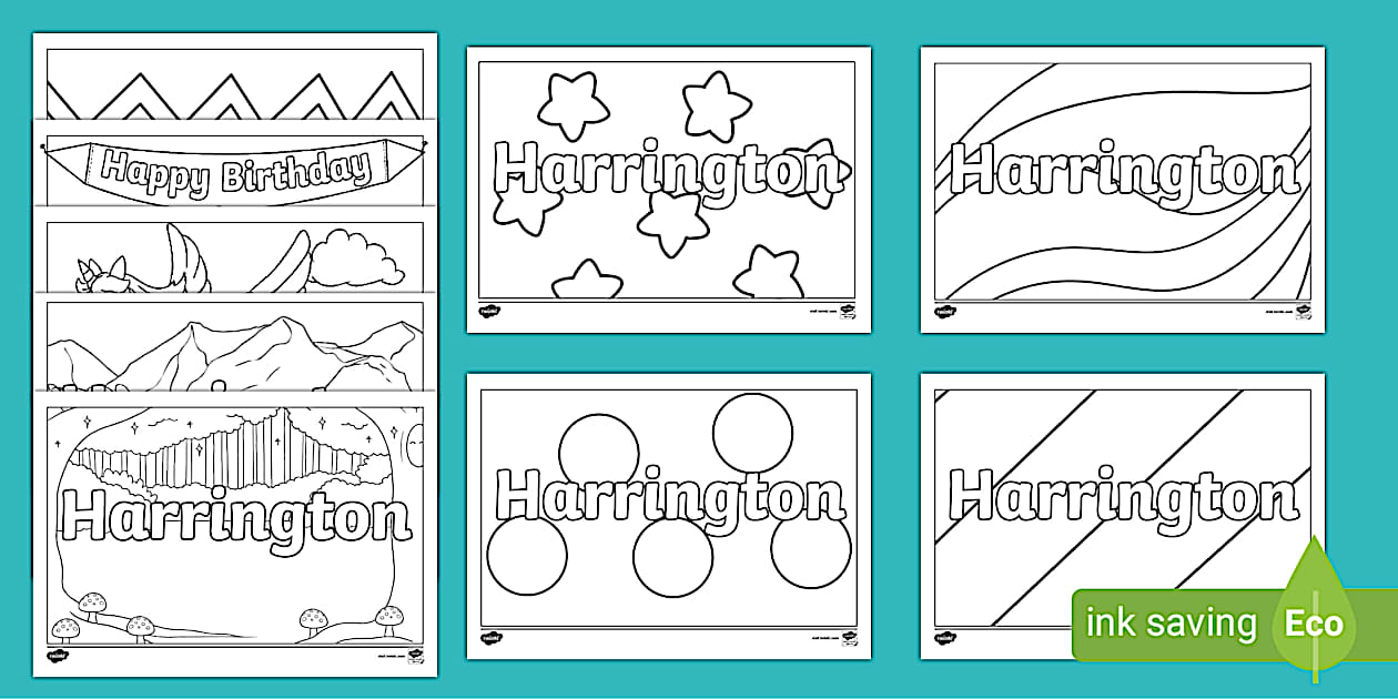 Harrington Name Simple Colouring Activity Sheets - Twinkl