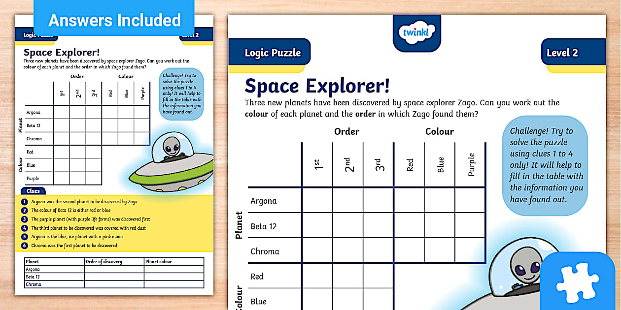 Space Explorer Fun Logic Puzzle - Twinkl - Kids Puzzles