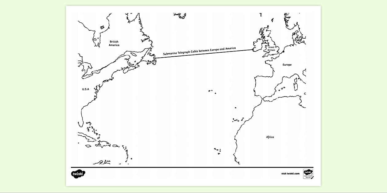 Map of Transatlantic Telegraph Cable | Colouring Sheets