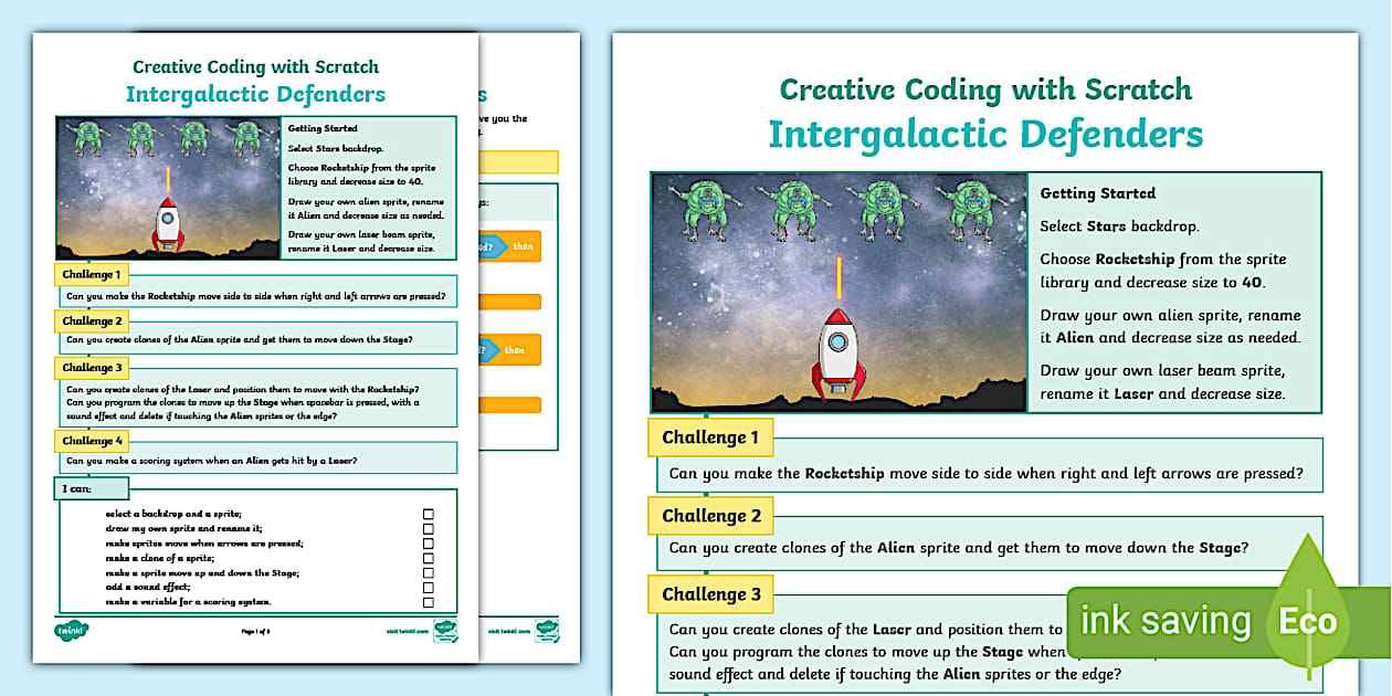 Intergalactic Defenders Scratch Worksheet | Twinkl - Twinkl