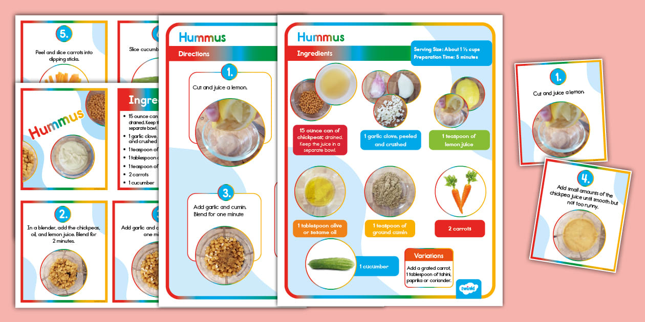 Hummus Recipe and Sequencing Cards (teacher made) - Twinkl
