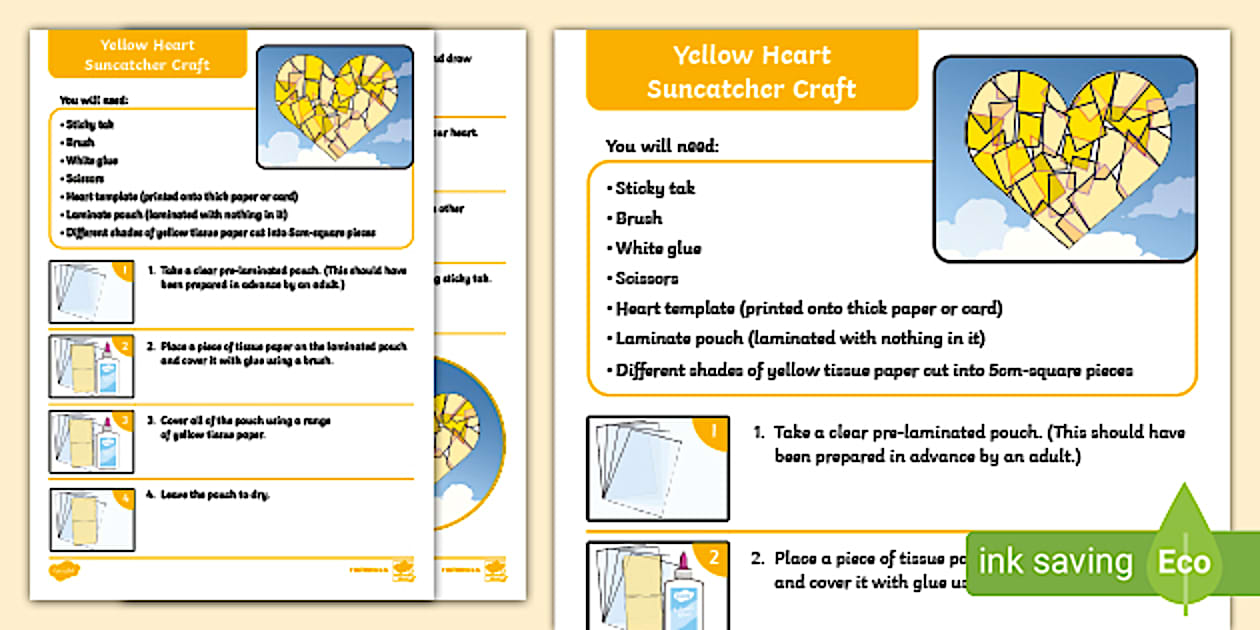 Yellow Heart Suncatcher Craft (teacher made) - Twinkl