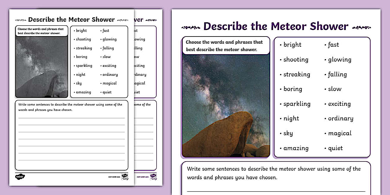Describe the Meteor Shower Worksheet (Teacher-Made) - Twinkl
