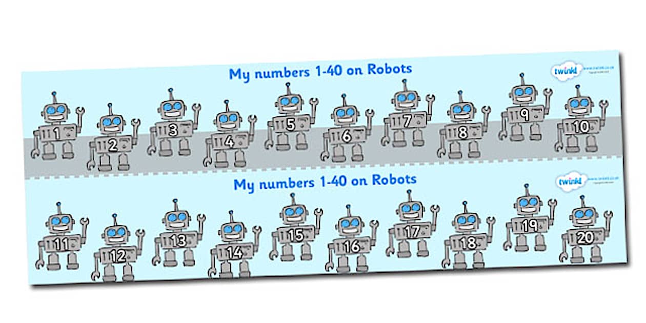 1-40 on Robots Number Strips (Lehrer gemacht) - Twinkl