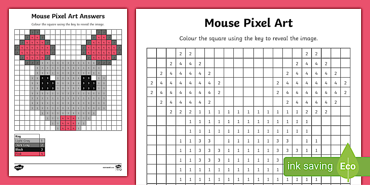 Mouse Pixel Art Template | Twinkl | KS1 | Pixel Art Ideas