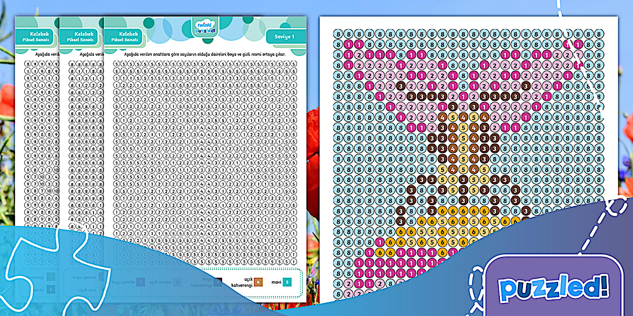 Kelebek Piksel Sanatı Boyama Etkinliği Paketi - Twinkl