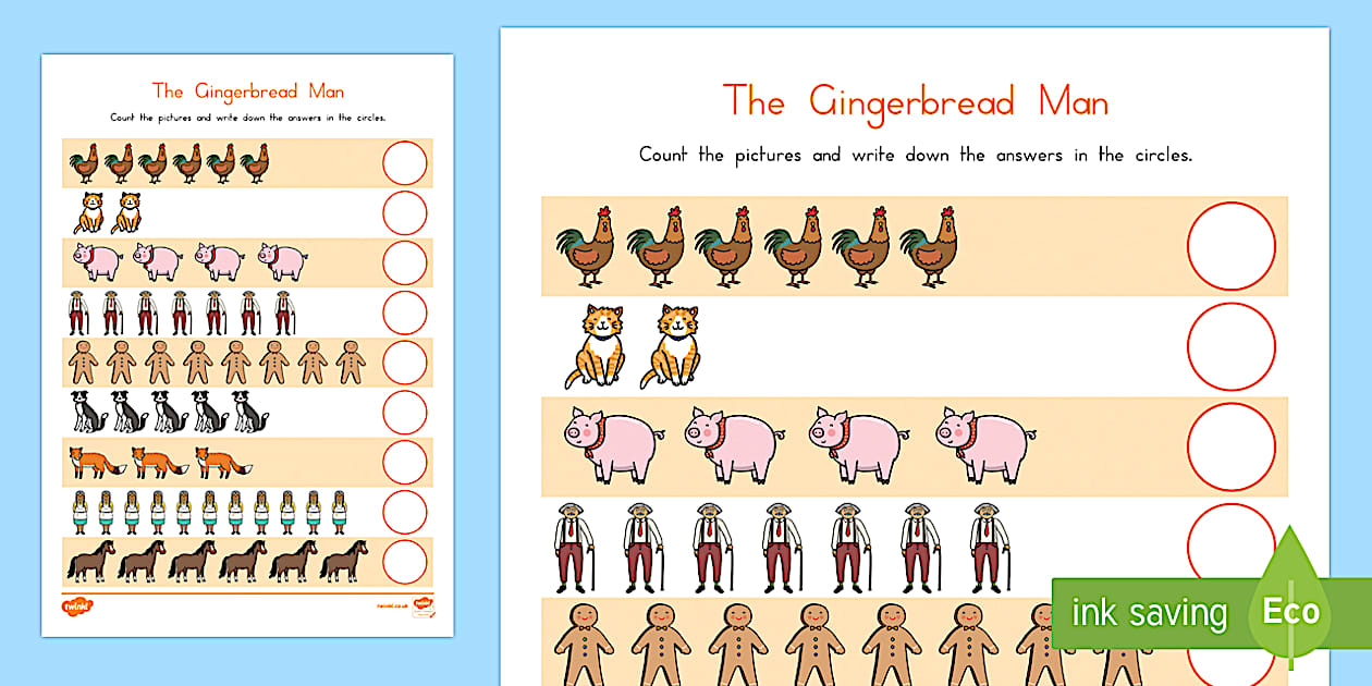 Black and White The Gingerbread Man Counting Worksheet