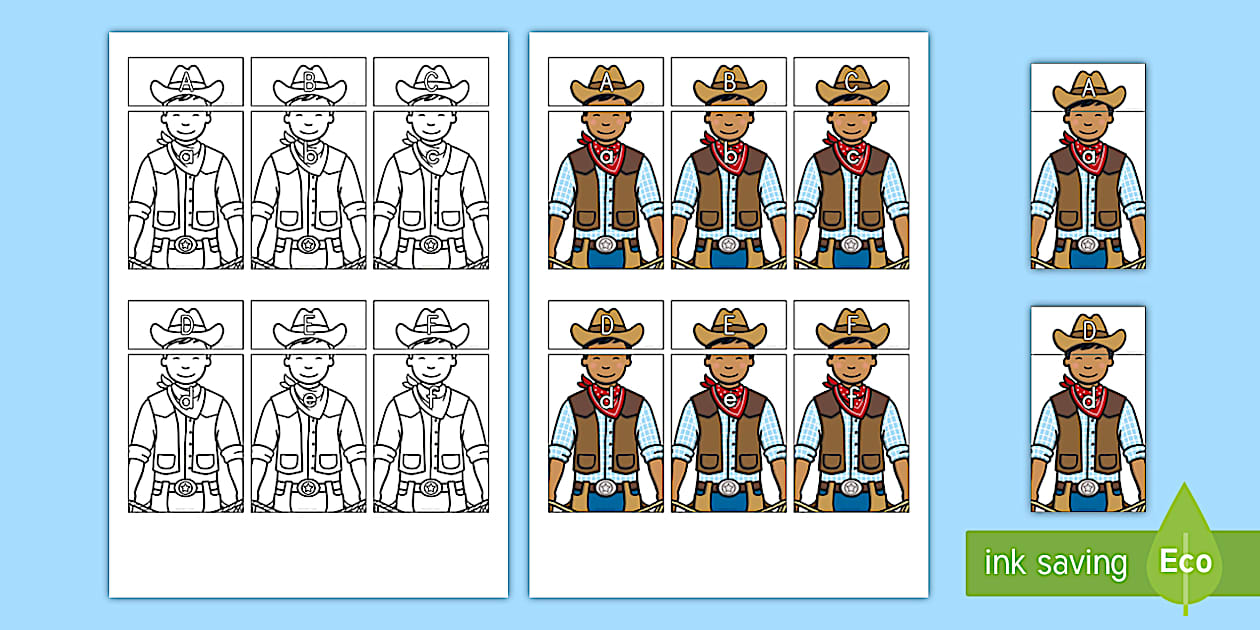 Cowboy Alphabet Matching Worksheet (Teacher-Made) - Twinkl