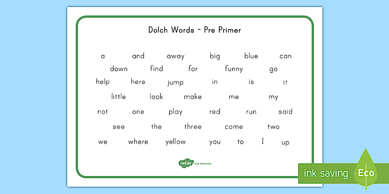Dolch Words Pre-Primer Word Mat (teacher made) - Twinkl