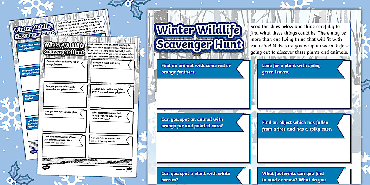 Winter Wildlife Scavenger Hunt Worksheet (teacher made)