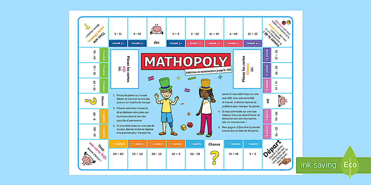 Mathopoly d'addition et soustraction jusqu'à 100 - Twinkl