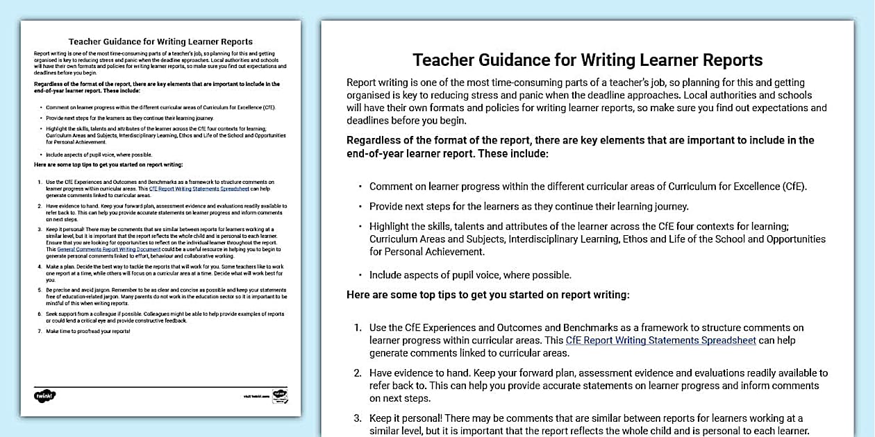 Teacher Guidance for Writing Learner Reports (teacher made)